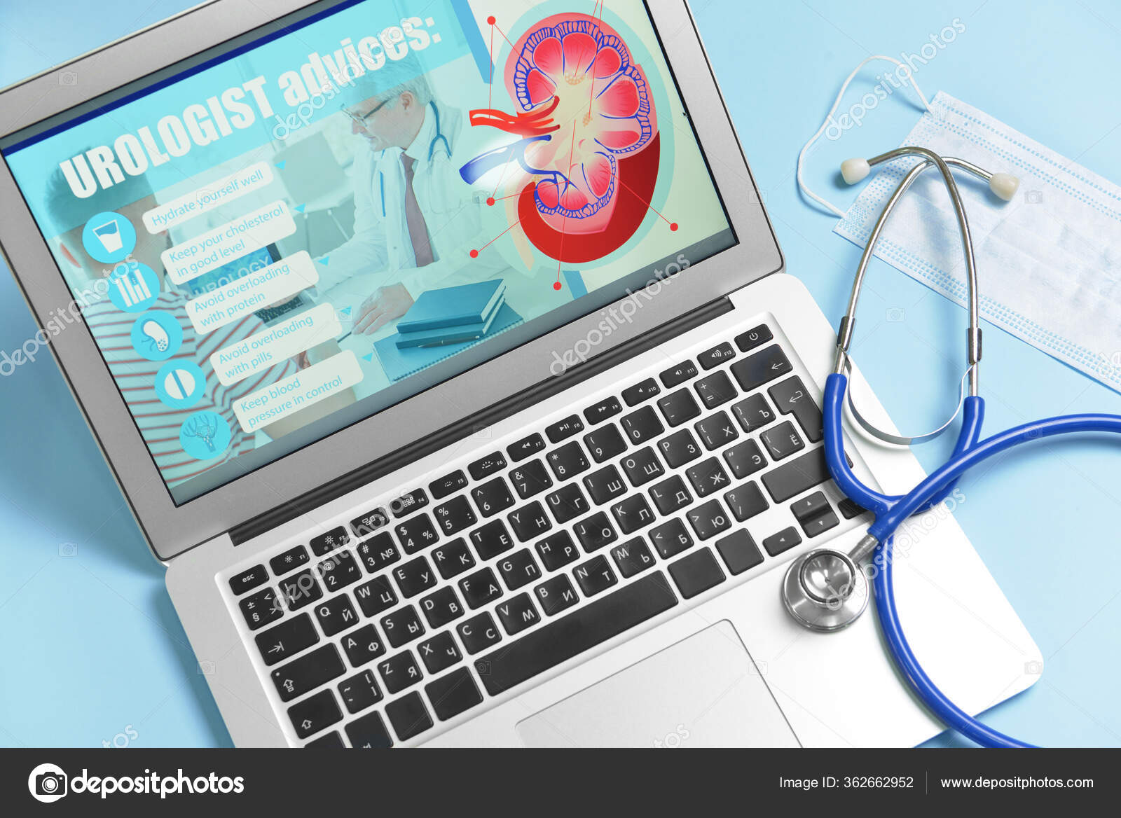 Laptop Stethoscope Color Background Concept Urology Stock Illustration ...
