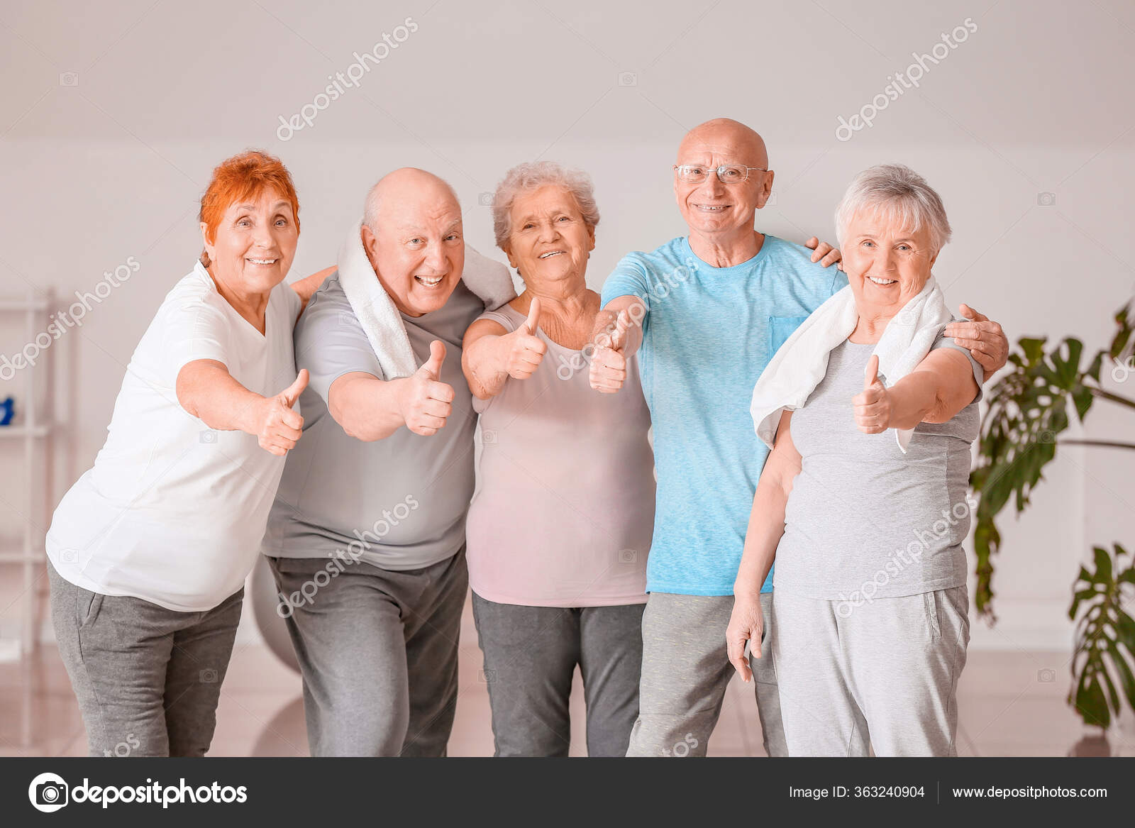 Happy Elderly People Showing Thumb Gesture Gym Stock Photo by ©serezniy ...