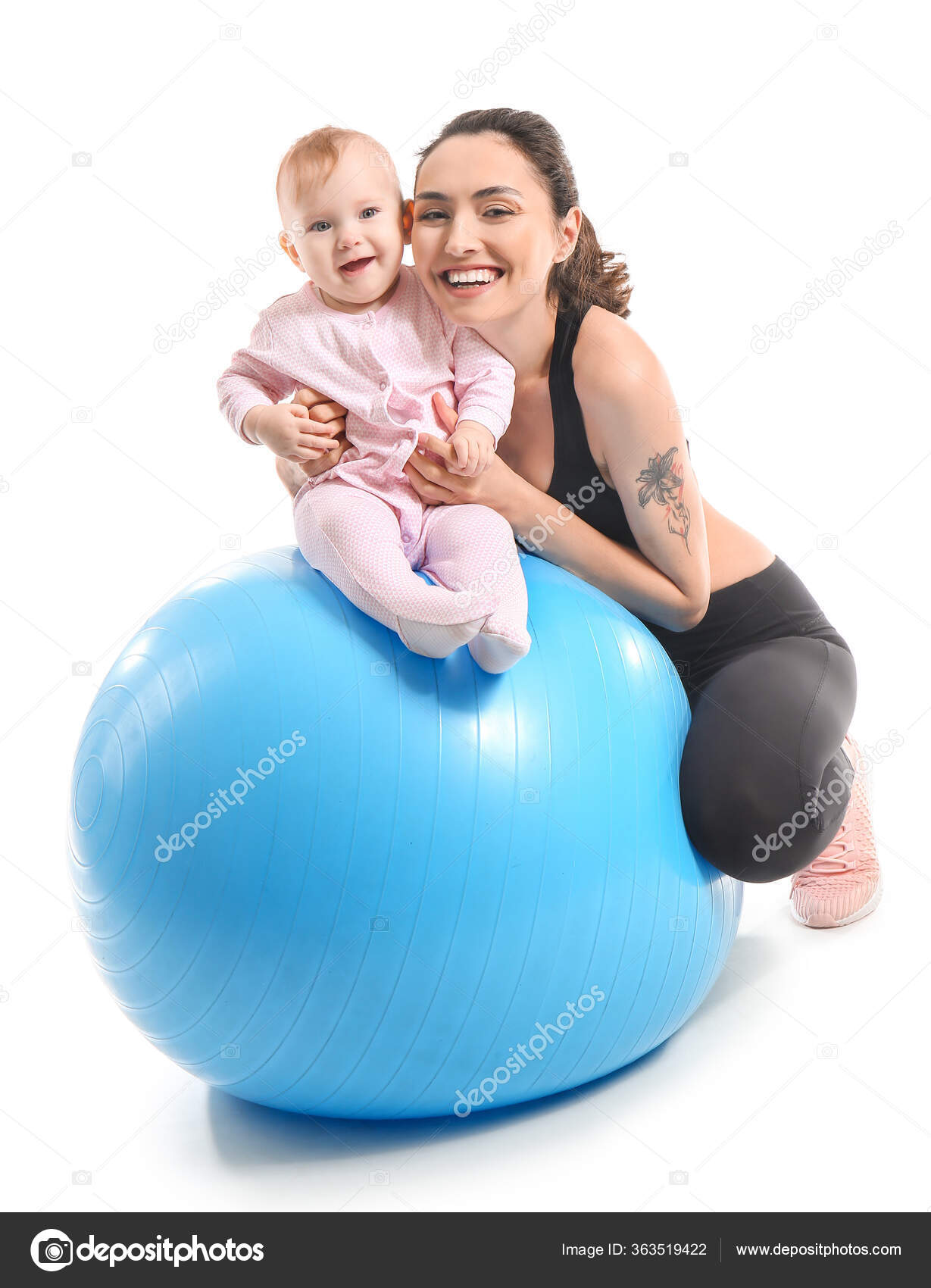 Young Sporty Mother Her Baby Doing Exercises Fitball White Background Stock Photo by ©serezniy ...