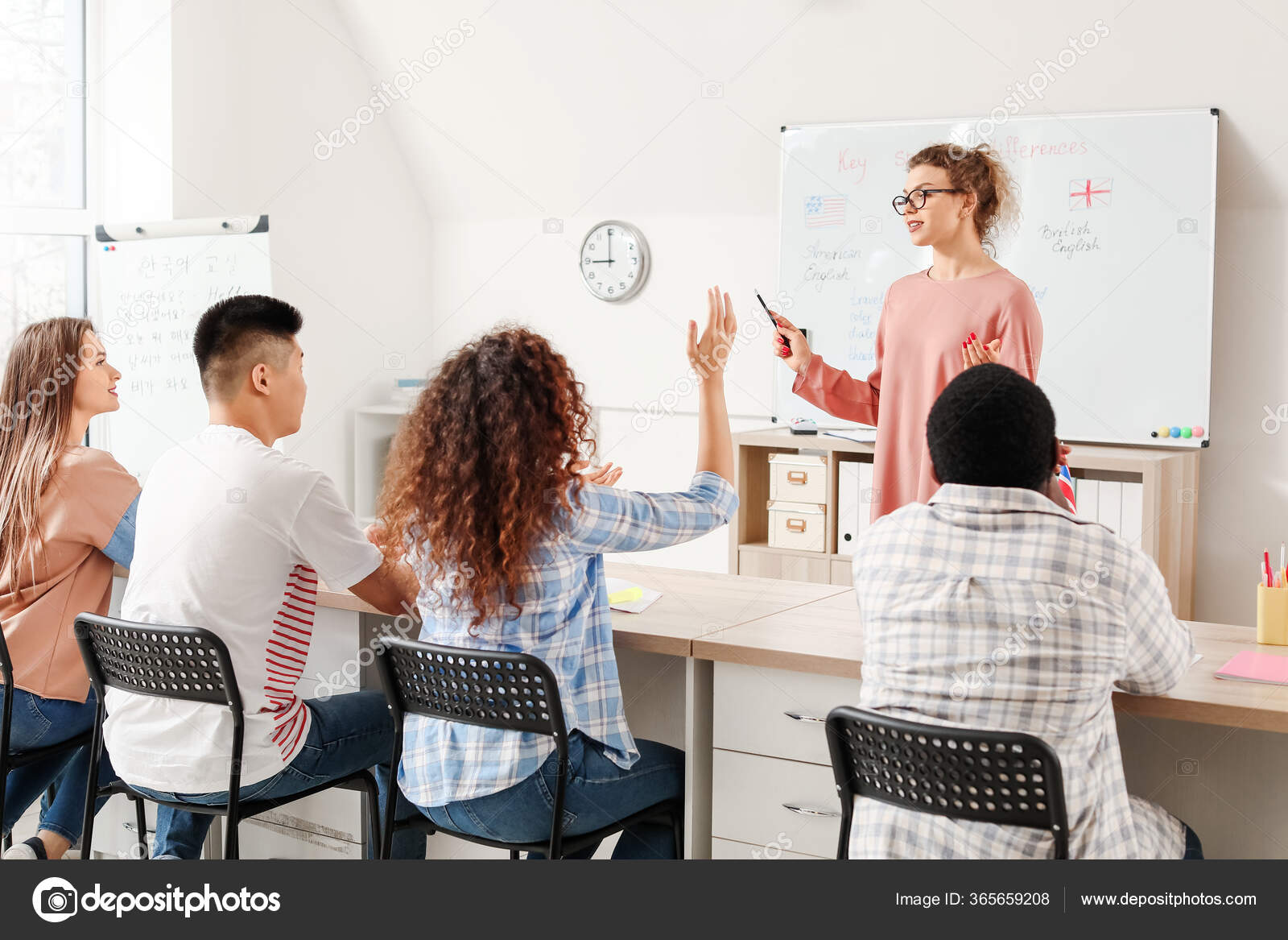 Teacher Conducting Lesson Students Language School Stock Photo by ...