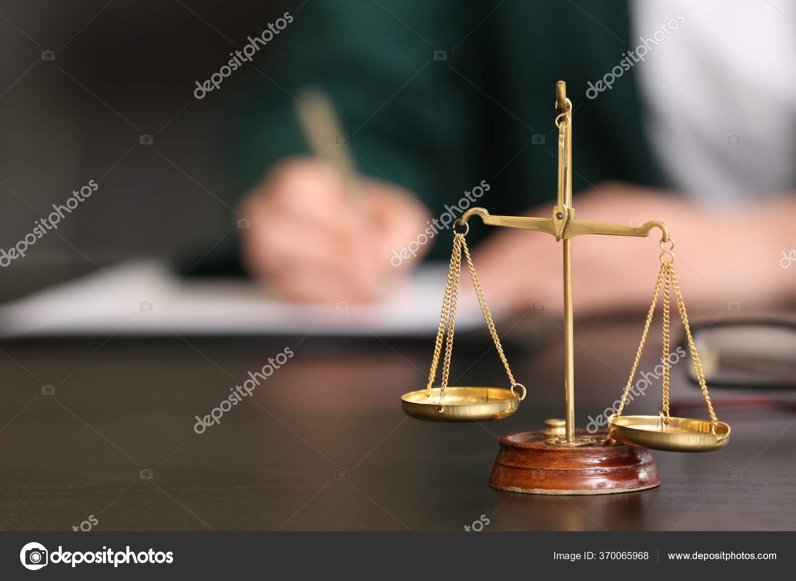 Scales Justice Table Female Judge Courtroom Closeup Stock Photo by ...