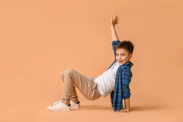 Cute Little Boy Dancing Color Background Stock Photo by ©serezniy 371962758