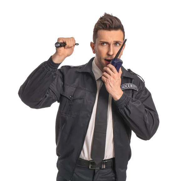 Male Security Guard Flashlight White Background Stock Photo by ...
