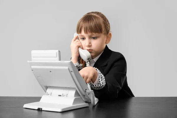 Little Secretary Working Grey Background Stock Photo by ©serezniy 372021154