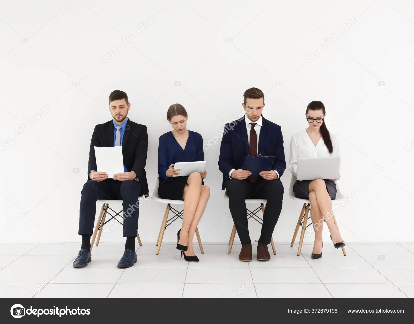 Group People Waiting Job Interview White Background Stock Photo by ...