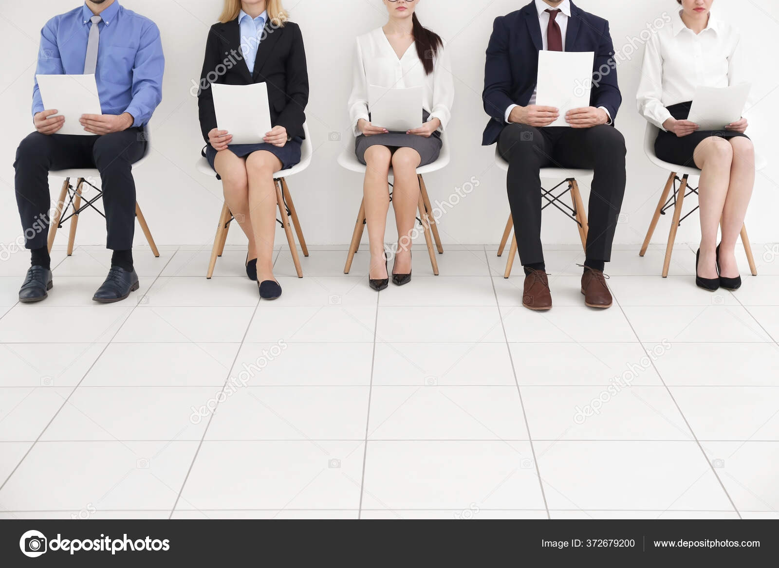 Group People Holding Papers Waiting Job Interview White Background ...