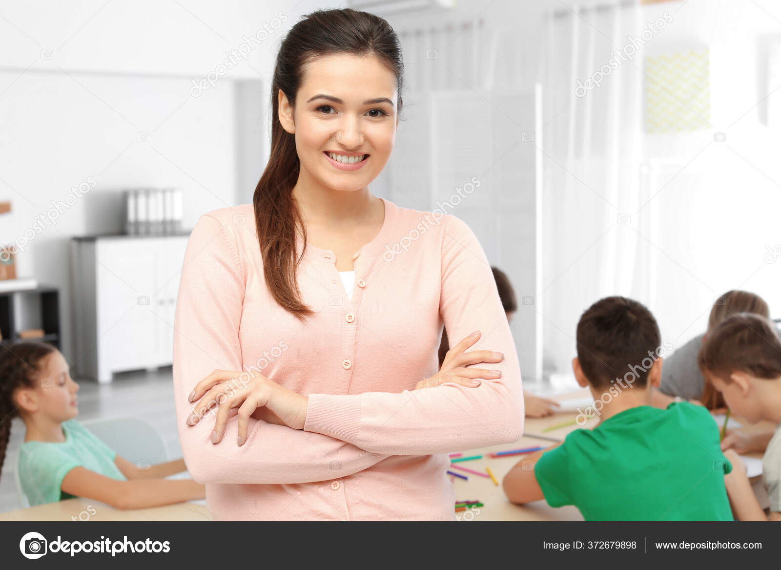 Beautiful Teacher Classroom Lesson — Stock Photo © serezniy #372679898