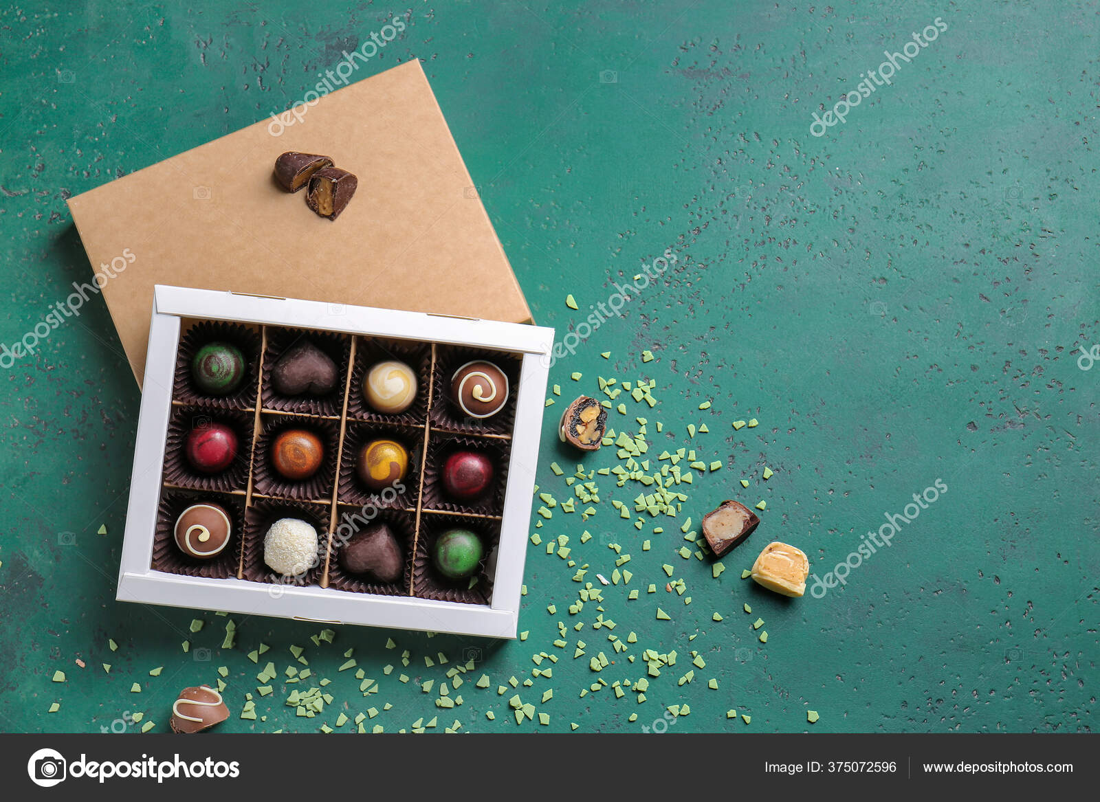 Box Delicious Candies Color Background Stock Photo by ©serezniy 375072596