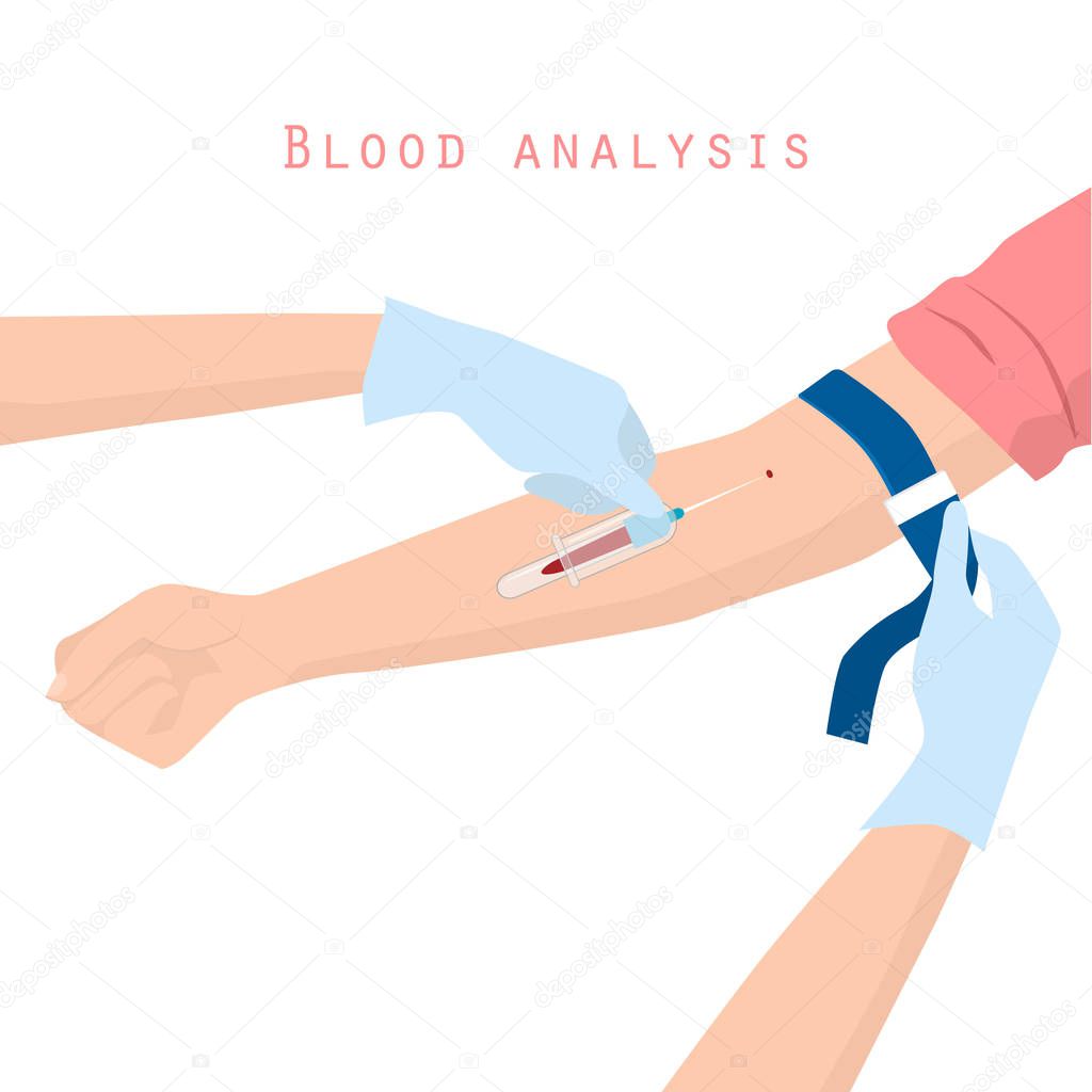 Análisis de sangre de una vena, procedimiento. Ilustración vectorial 2024