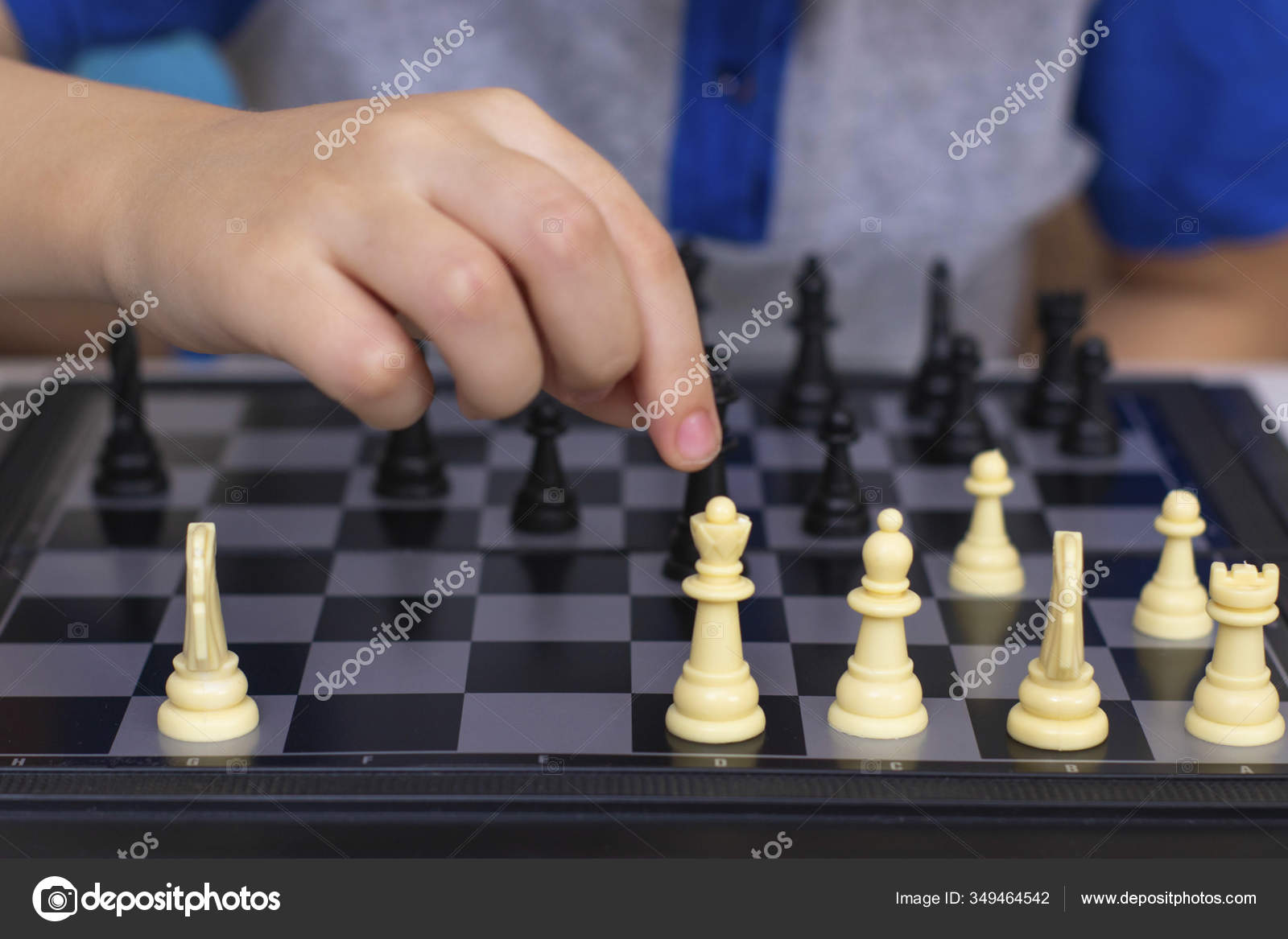 Chess Game Action Board Details Close Child's Hand Playing Chess Stock ...