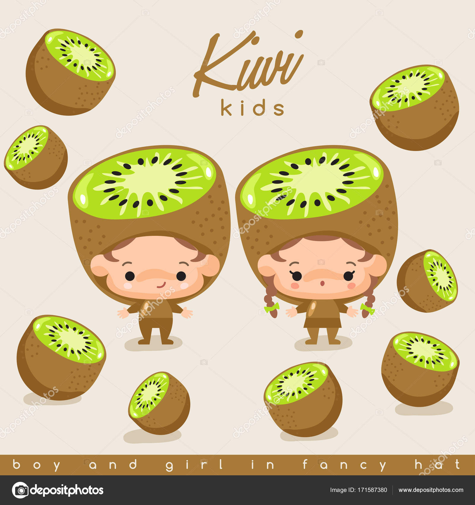 Boy and girl wearing kiwi hat — Stock Vector © daraon #171587380