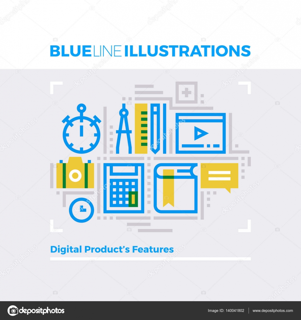 Content Features Blue Line Illustration Stock Vector by ©bloomua 140041802