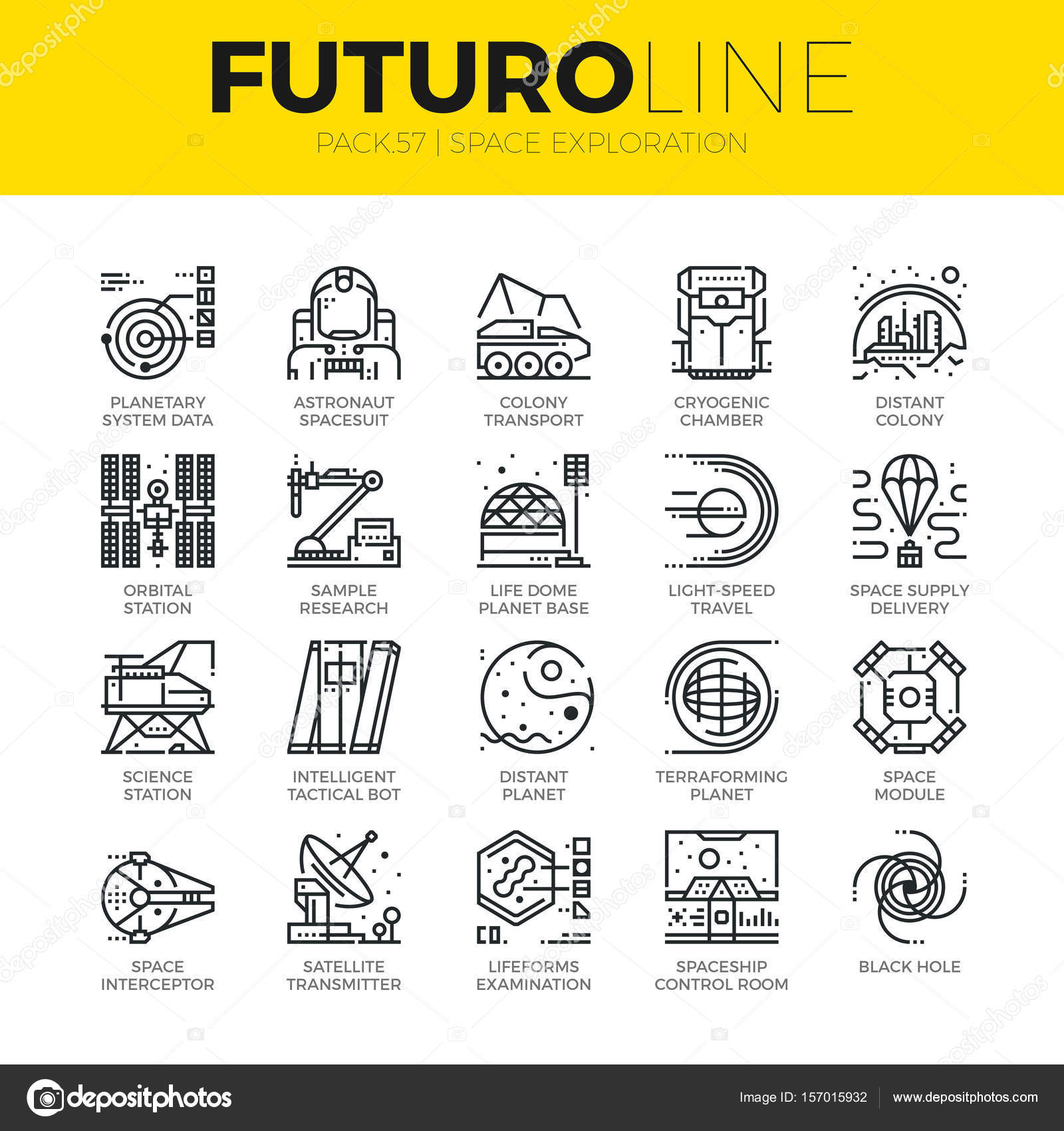 Space Exploration Futuro Line Icons — Stock Vector © bloomua #157015932
