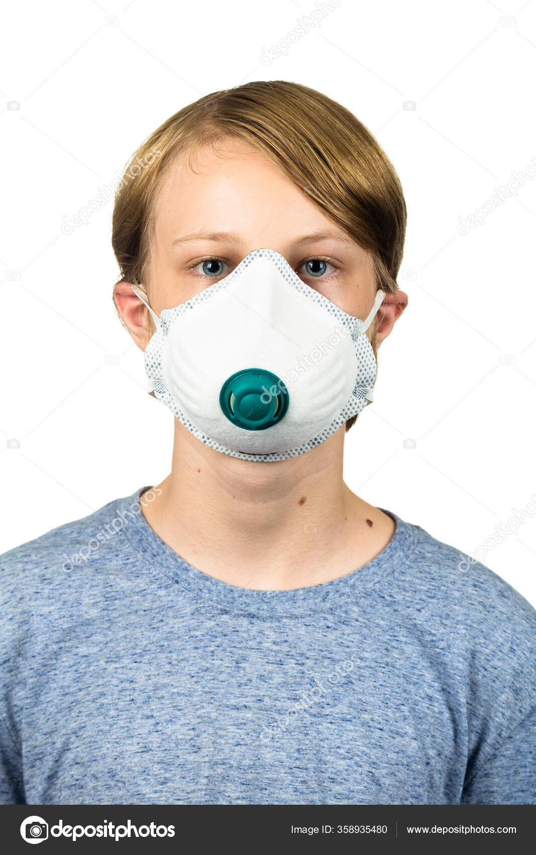 Young Teenage Boy Wearing Protective Mask Protect Virus Infection ...