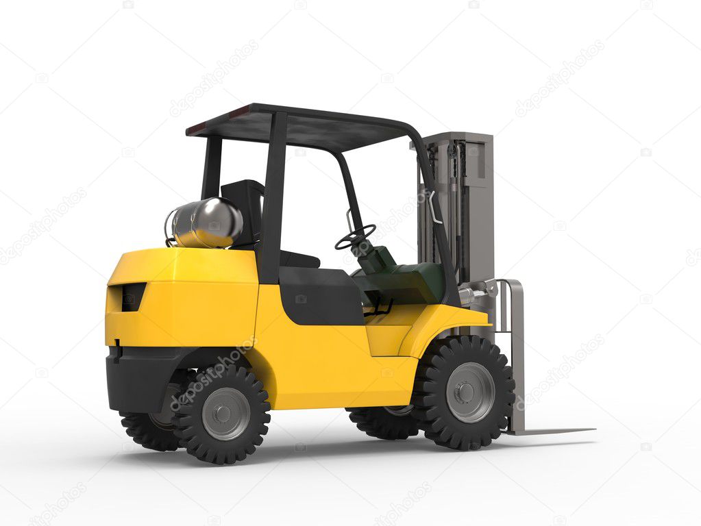 Yellow forklift truck - back view — Stock Photo © Trimitrius #126431230