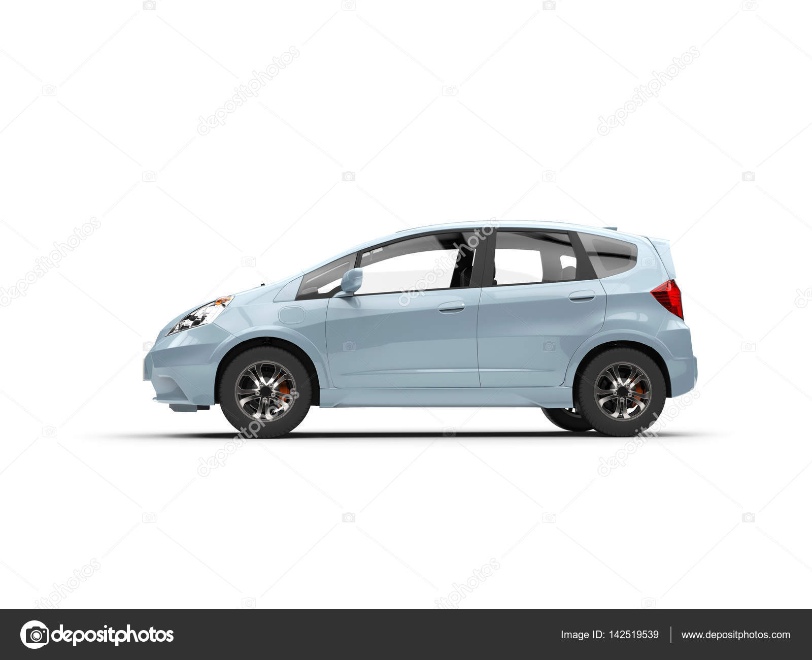 Pale blue metallic modern compact car - side view Stock Photo by ...