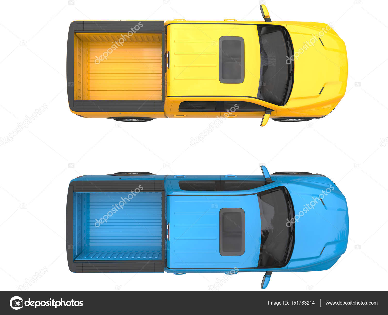 Blue and yellow modern pick-up trucks - top view Stock Illustration by ...