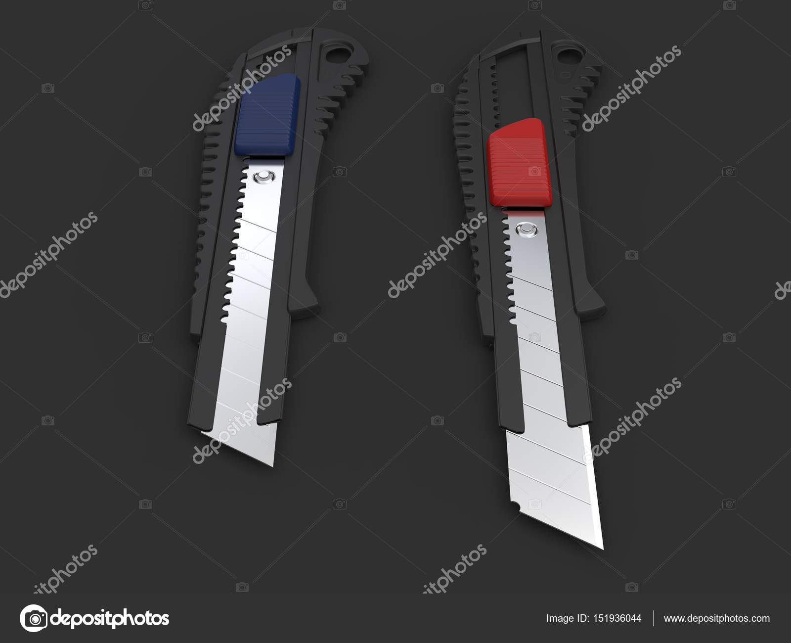 Two utility knives with pulled out snap off blades — Stock Photo ...
