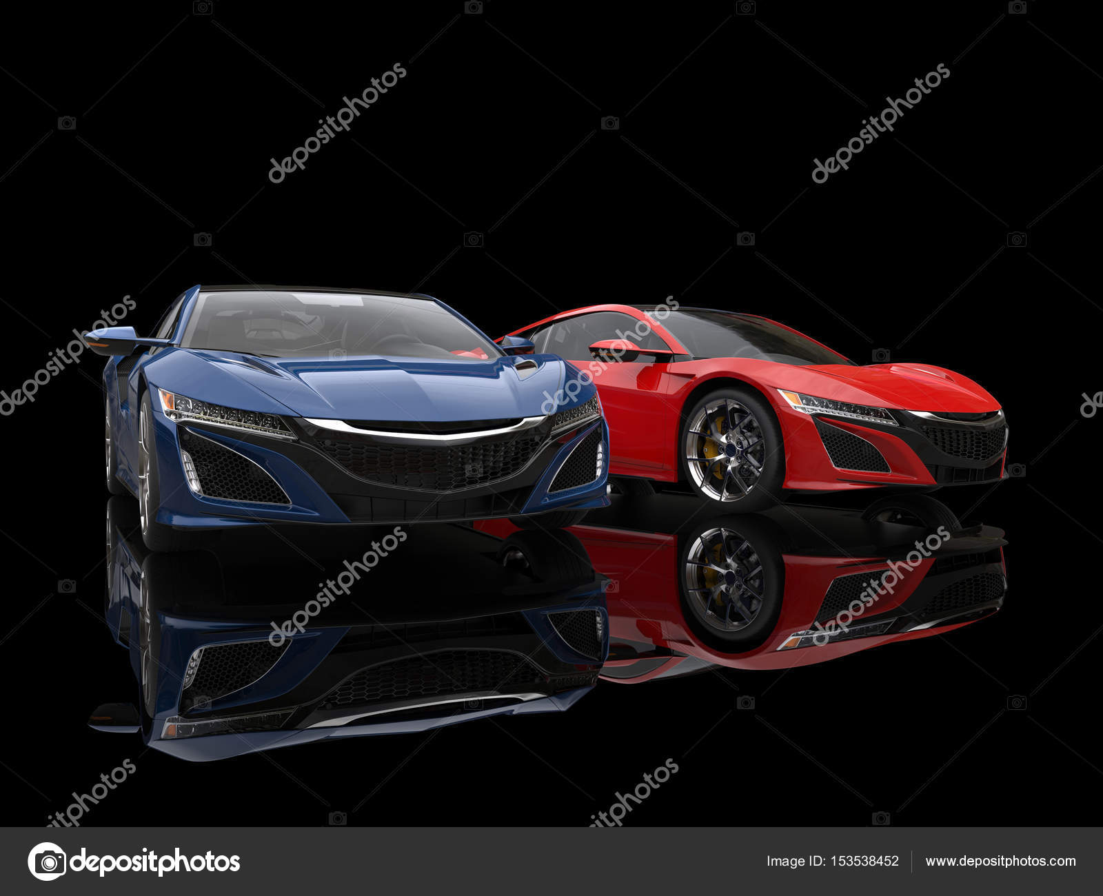 Metálico azul y rojo coches deportivos de lujo - negro showroom beauty ...