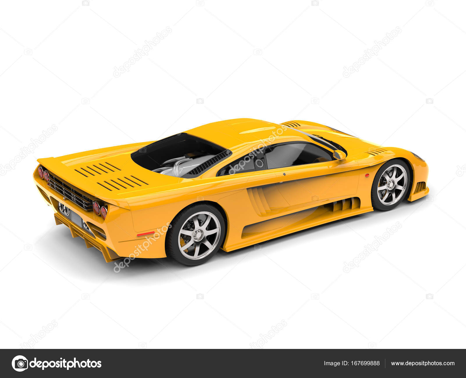 Beautiful yellow modern super race car - top back view — Stock Photo ...