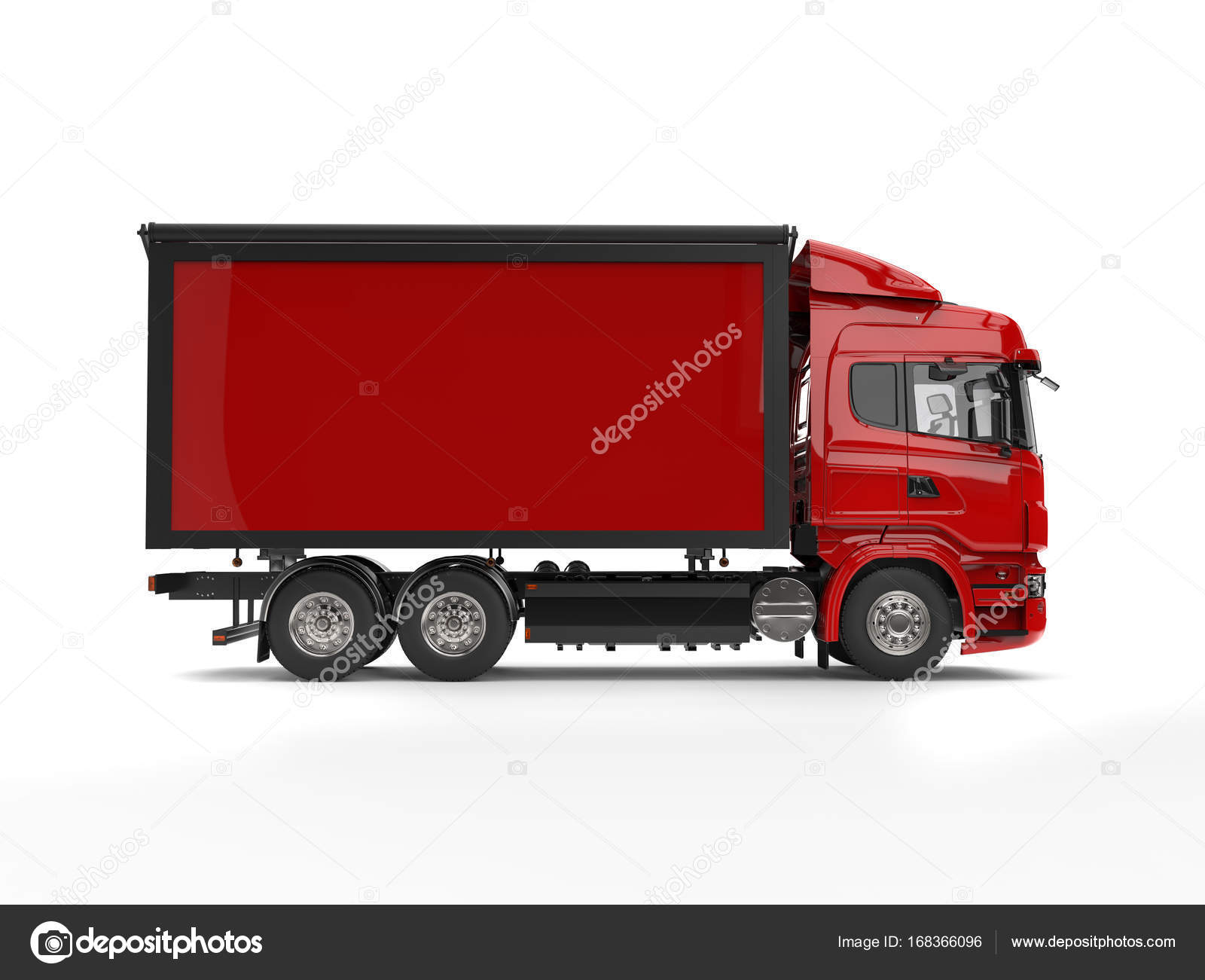 Modern red heavy transport trucks with red trailer Stock Photo by ...