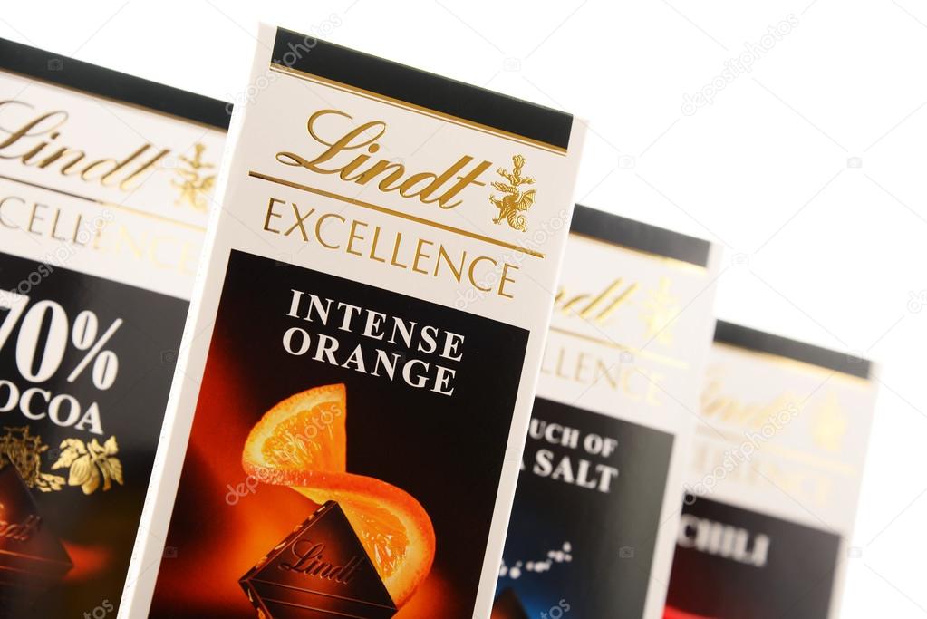 Lindt chocolate bars of different tastes isolated on white – Stock ...
