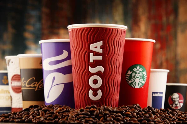 Composition with cups of major coffeehouse chains – Stock Editorial ...
