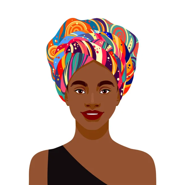 Portrait Of Beautiful African Woman In Turban Tribal Style Fash