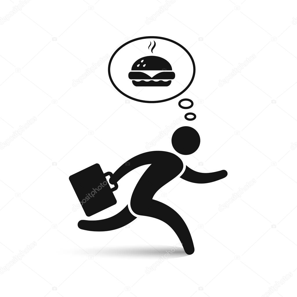 Businessman running to dinner. Businessman character, hungry and ... Businessman running to dinner. Businessman character, hungry and ...