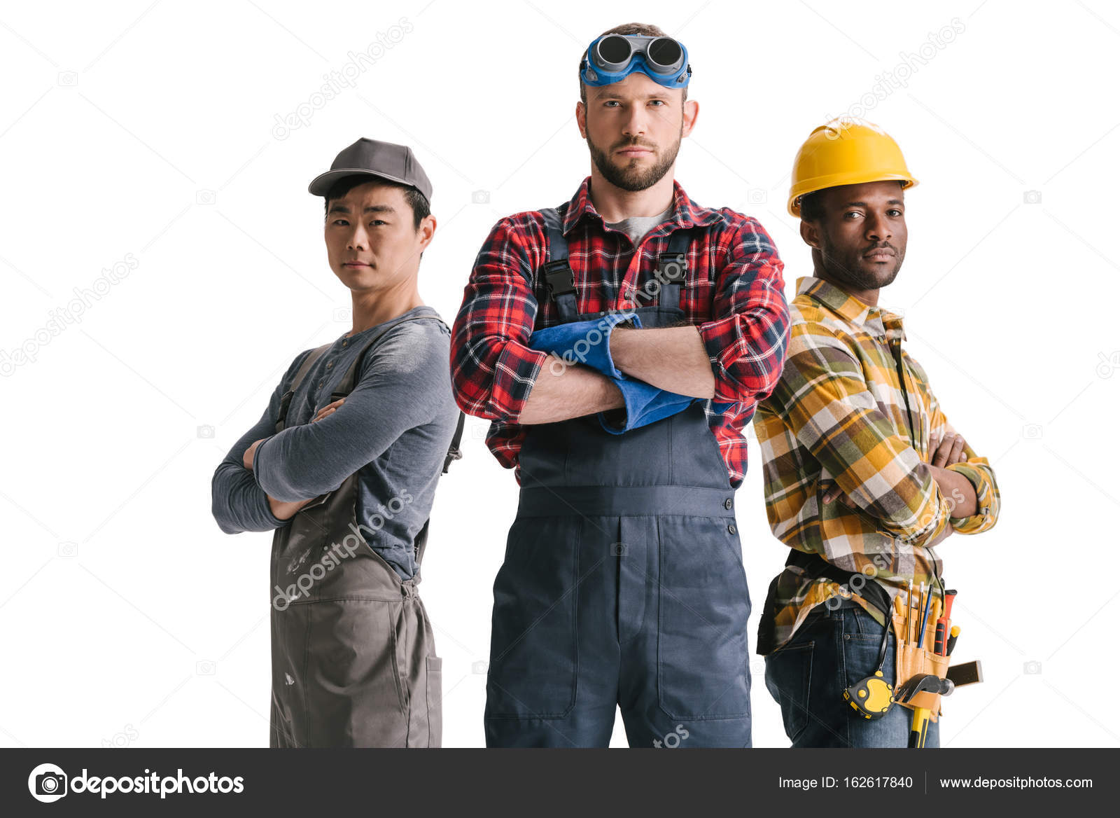 Group of multiethnic construction workers — Stock Photo ...