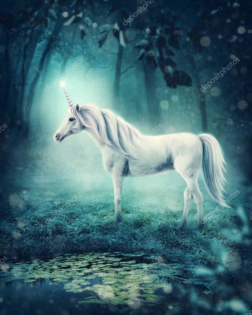 Licorne blanche dans une forêt — Photographie egal © #146072925