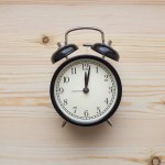 Top View Silver Alarm Clock Wooden White Background Stock Photo by ...