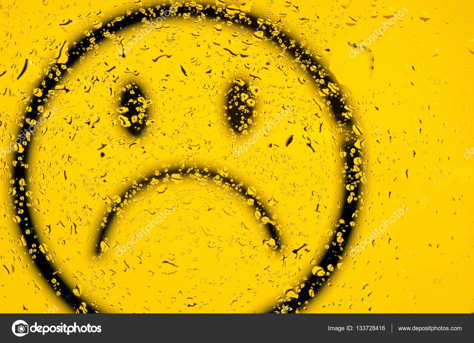 Sad yellow smiley and water drops. — Stock Photo © lomakaster #133728416