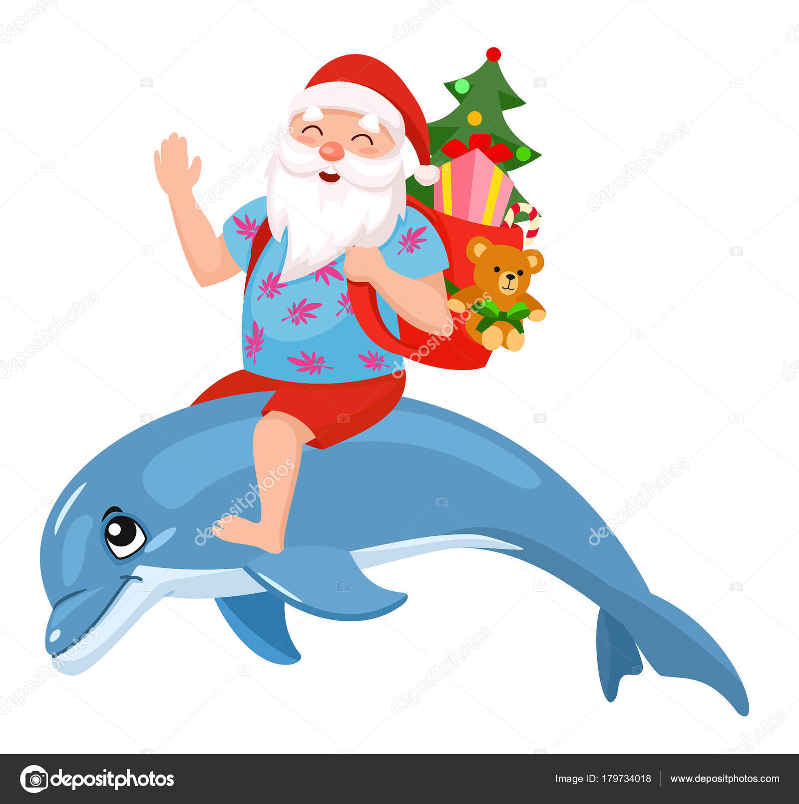 Santa on a dolphin. Vector illustration. Stock Vector Image by ©Tayka ...