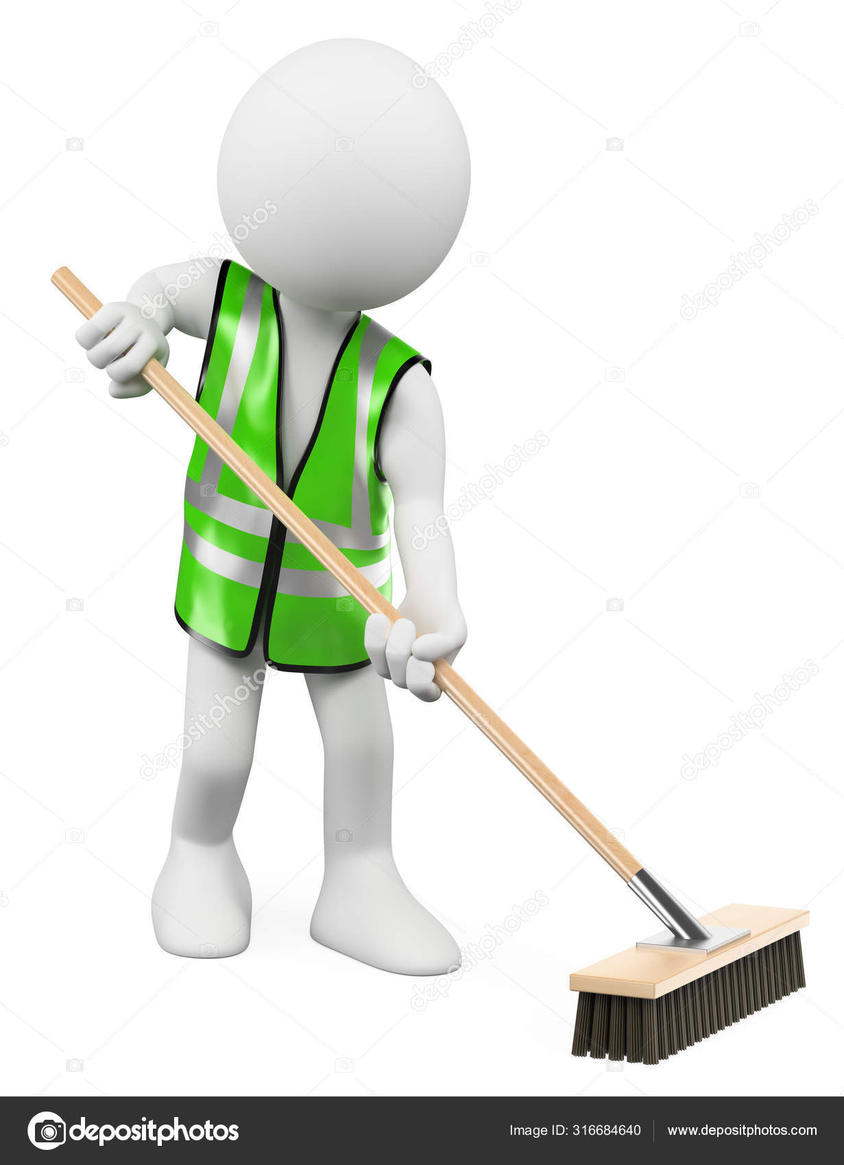 3D white people. Sweeper working with his broom Stock Photo by ©real ...