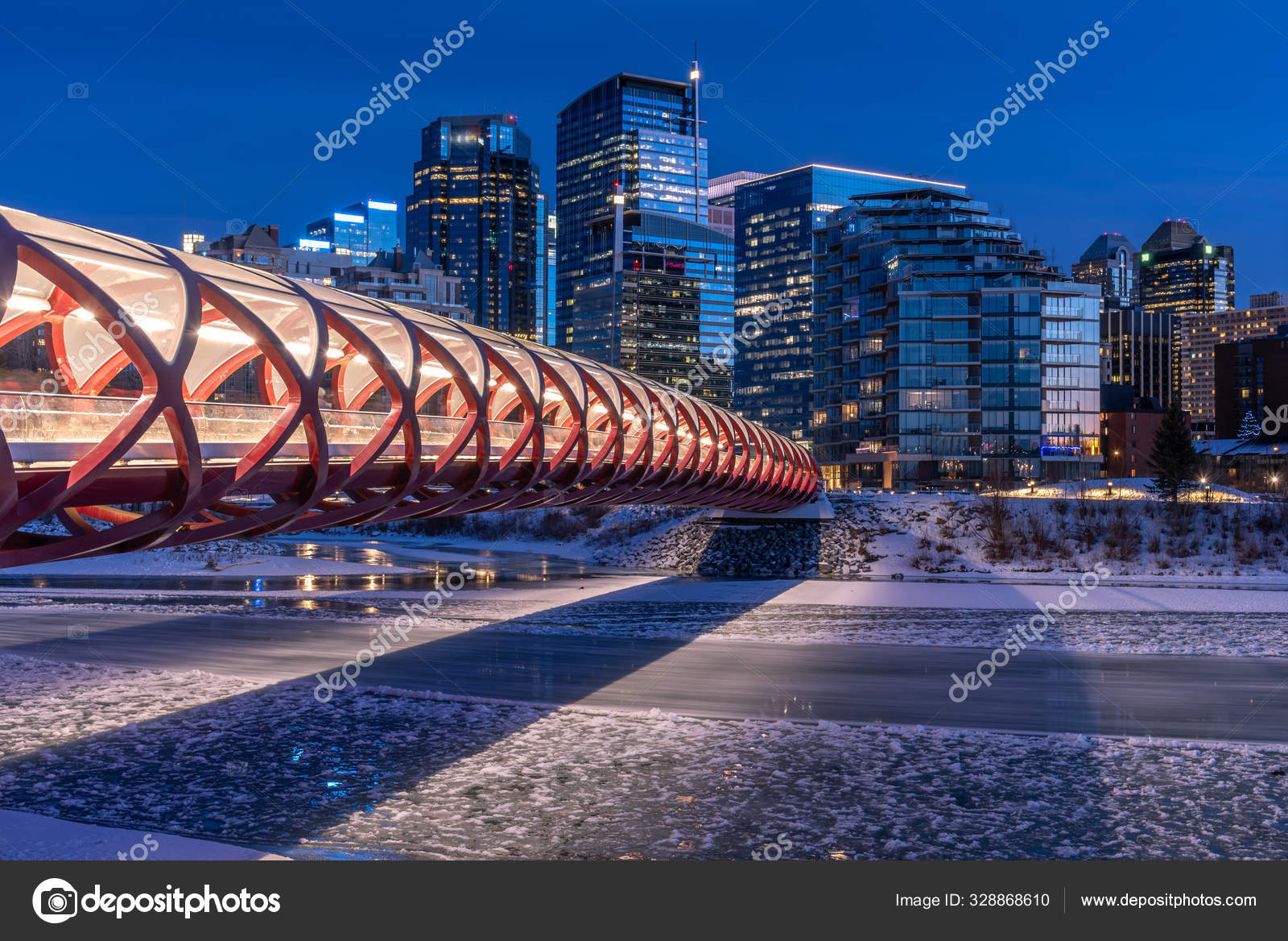 View Calgary's Downtown Skyline Bow River Peace Bridge Visible Image ...