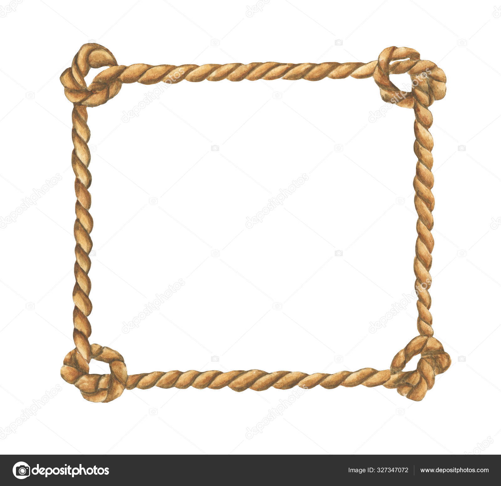 Watercolor Painting Brown Rope Frame Knots Isolated White Background ...
