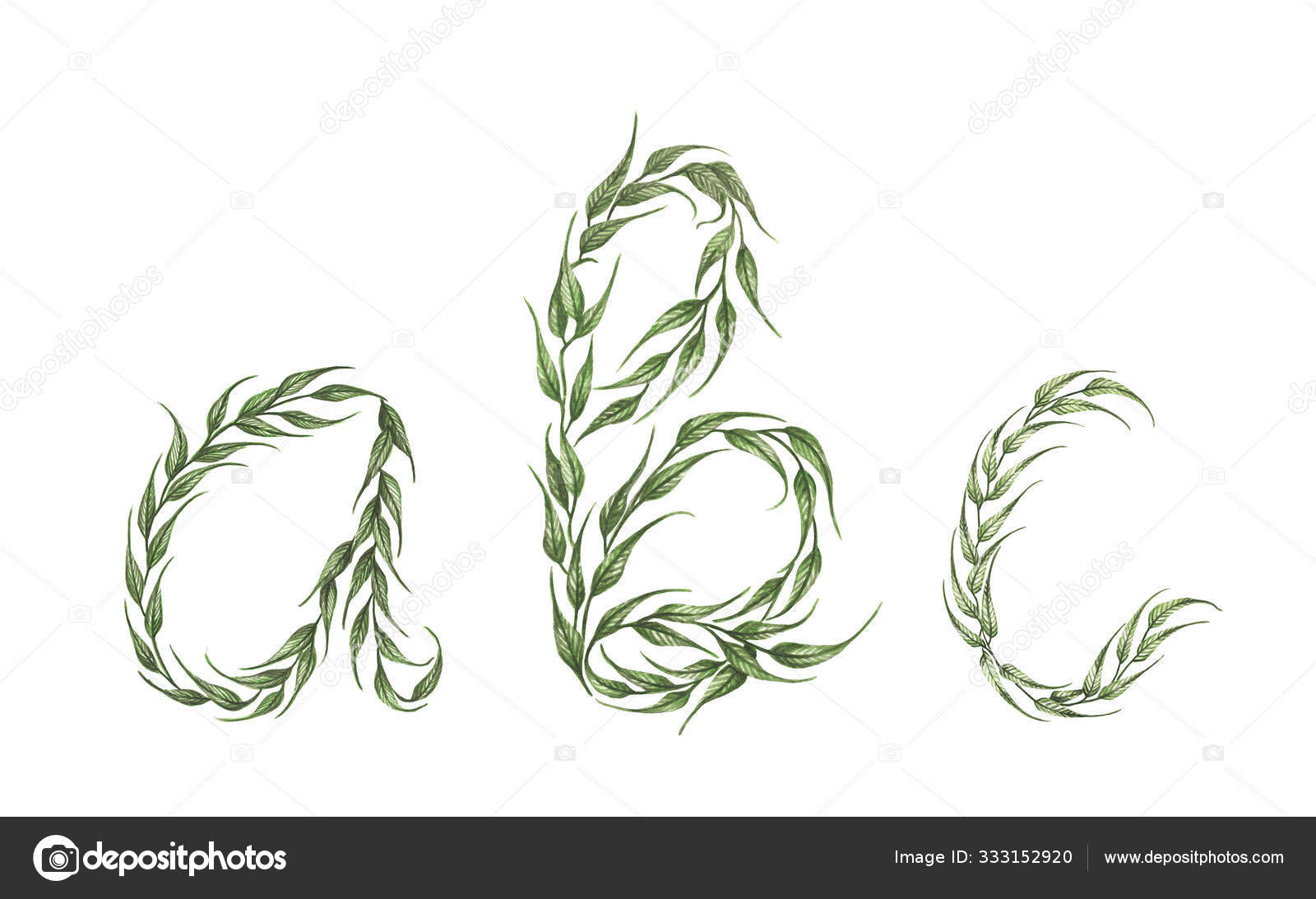 Alphabet Set Alphabet Green Leaves Letter Isolated White Background Eco ...
