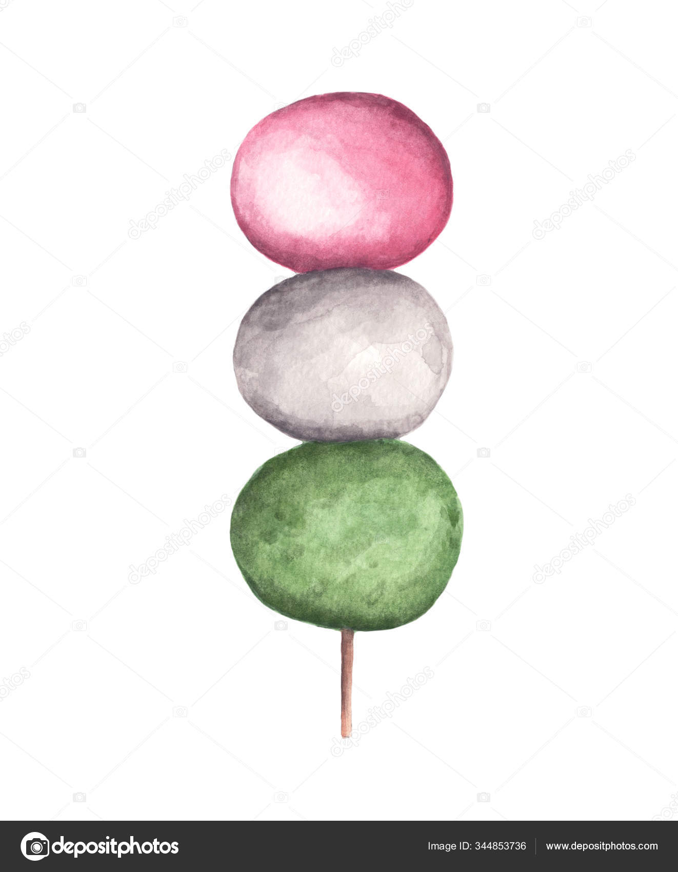Japanese traditional sweet "DANGO", Watercolor illustration. Stock ...