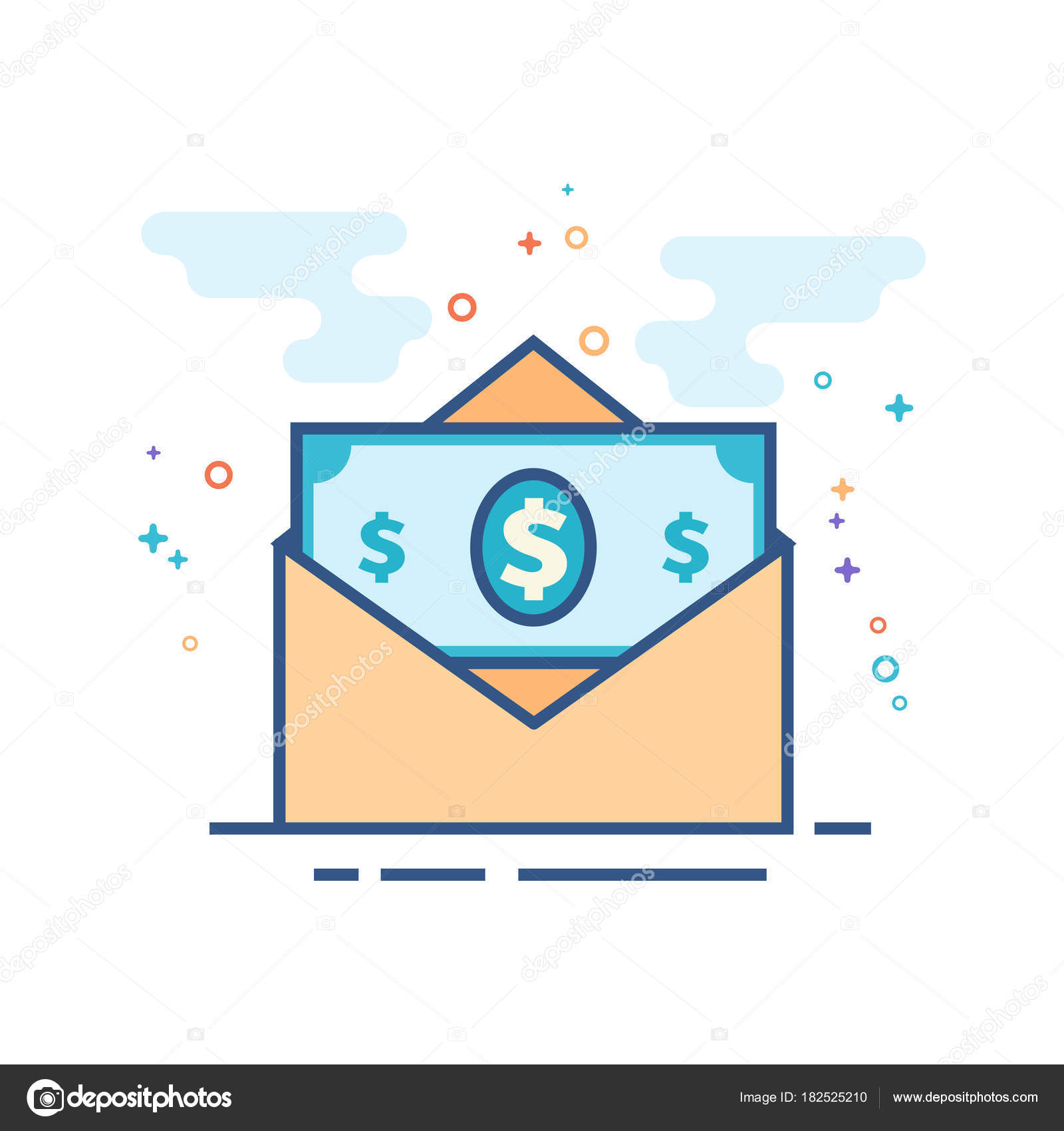 Money Envelope Icon Outlined Flat Color Style Vector Illustration Stock ...