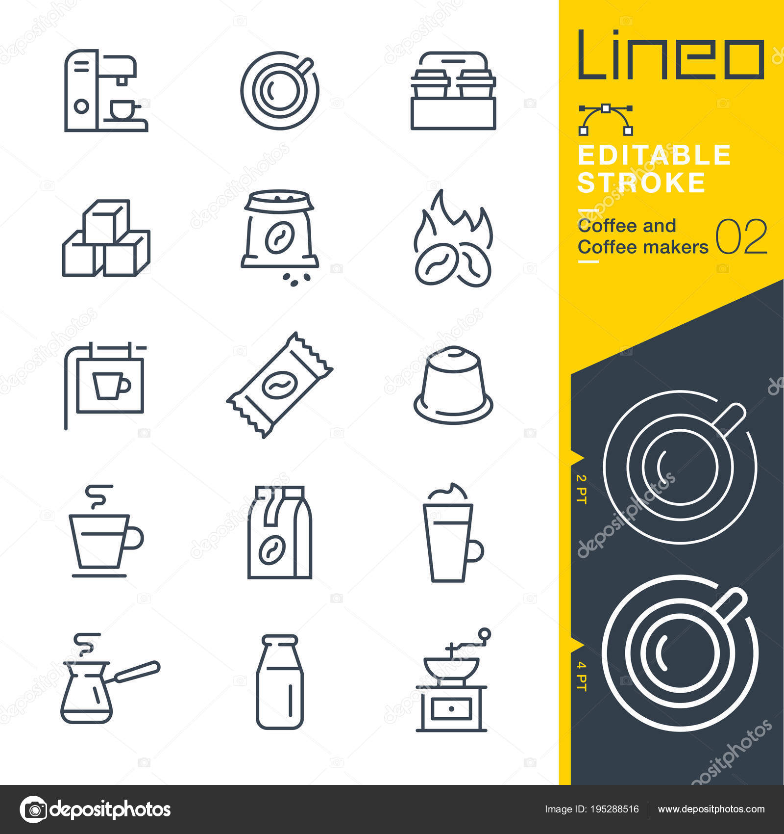 Lineo Editable Stroke Coffee Line Icons Stock Vector Image by ...