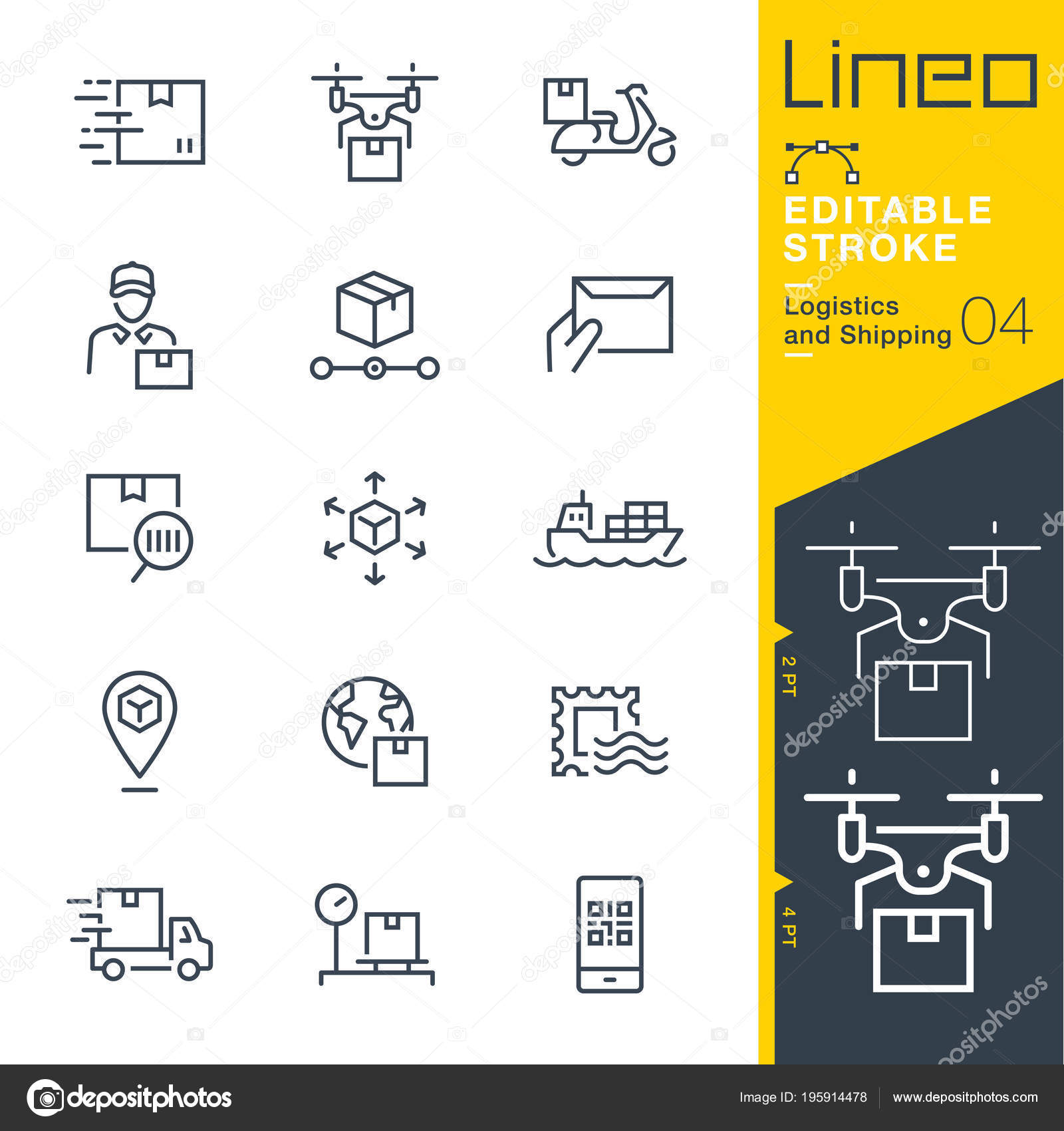 Lineo Editable Stroke Logistics Shipping Line Icons Stock Vector Image ...