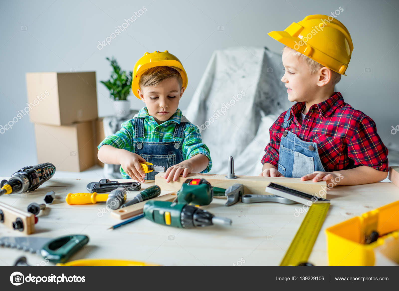Little boys with tools — Stock Photo © IgorTishenko #139329106