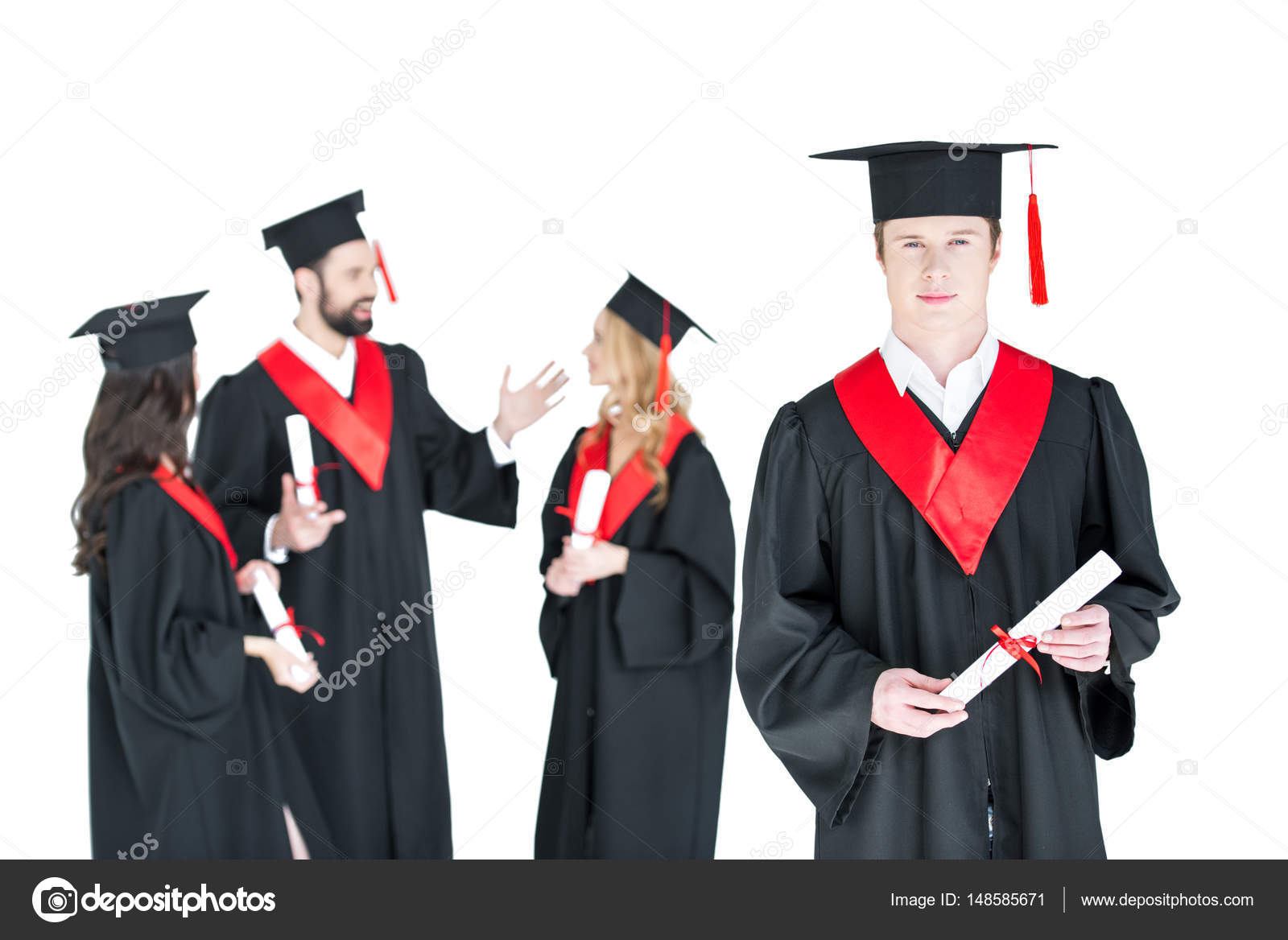 Happy students with diplomas — Stock Photo © IgorTishenko #148585671
