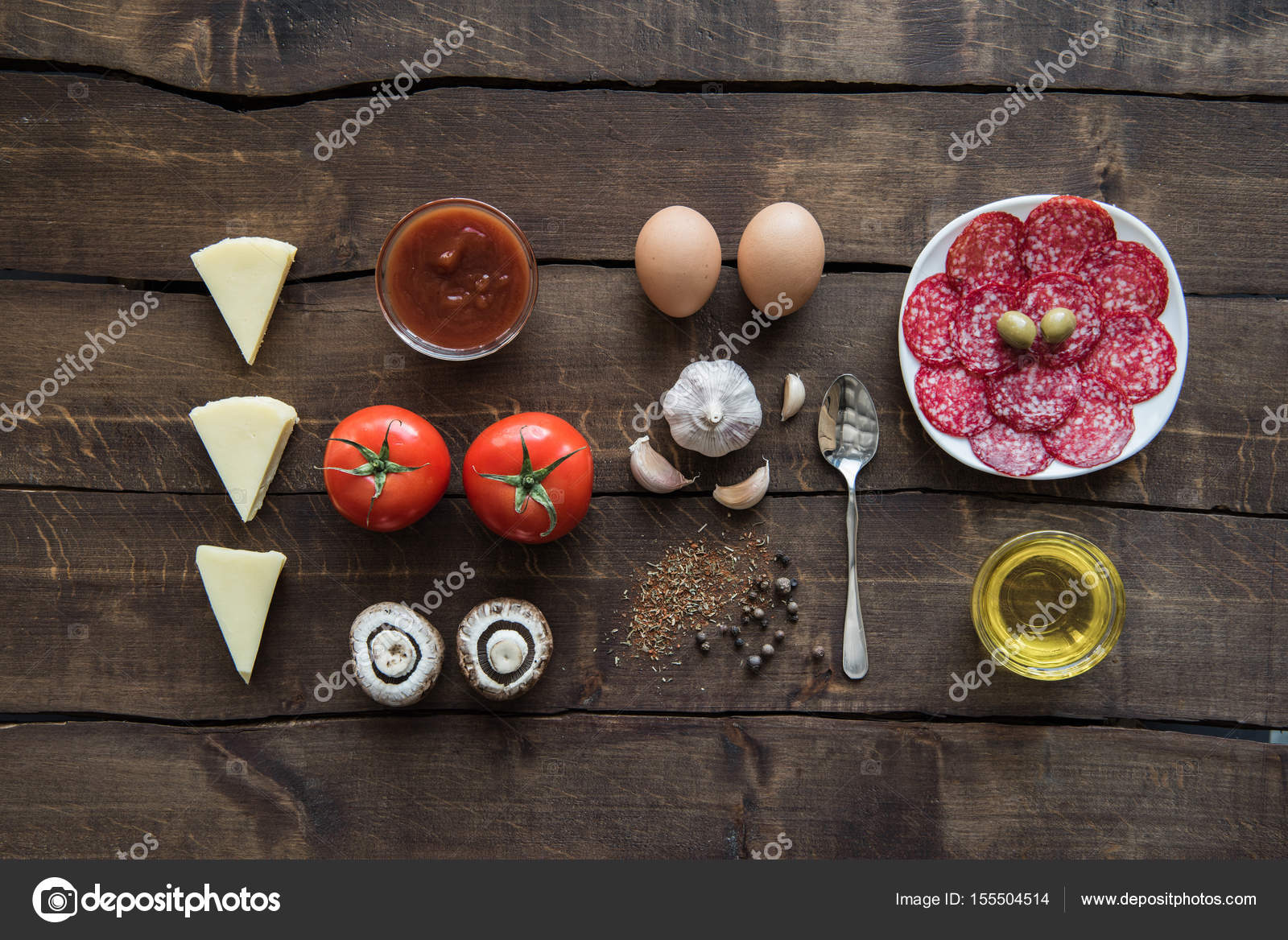 Ingredients for preparing pizza on wooden tabletop — Stock Photo ...