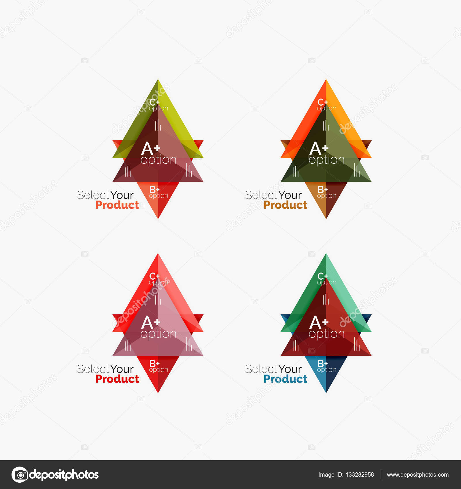 Set of triangle infographic layouts with text and options Stock ...