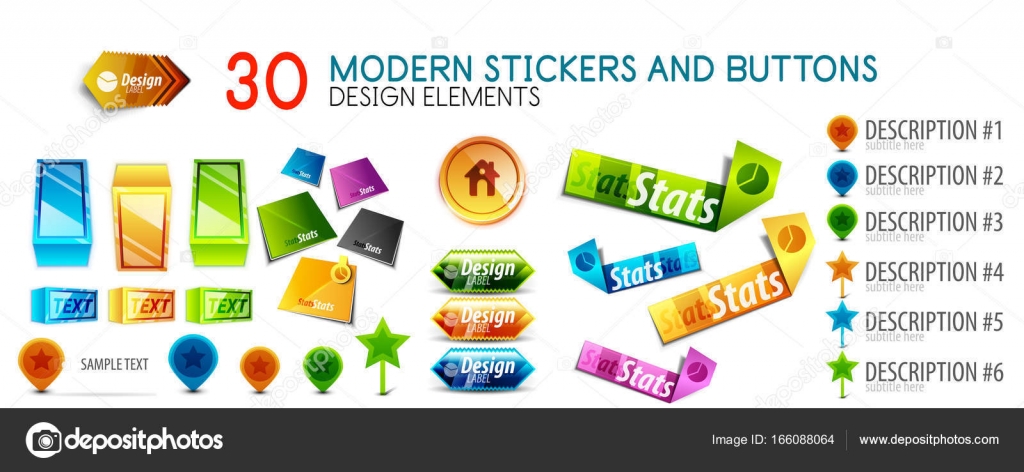 Mega collection of stickers and buttons Stock Vector by ©akomov #166088064