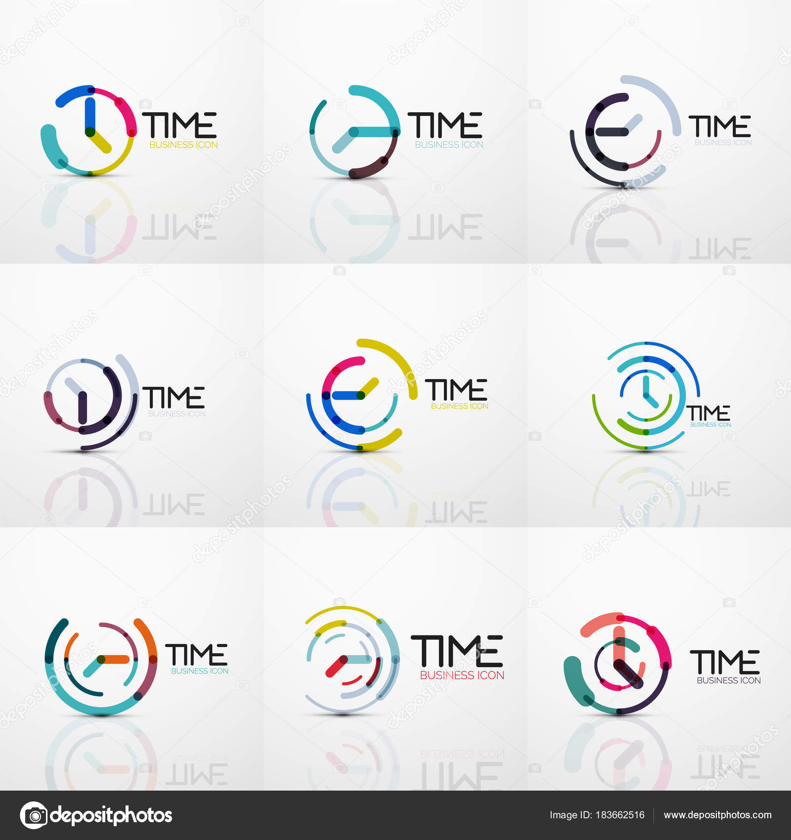 Collection of vector abstract logo ideas, time concepts or clock ...