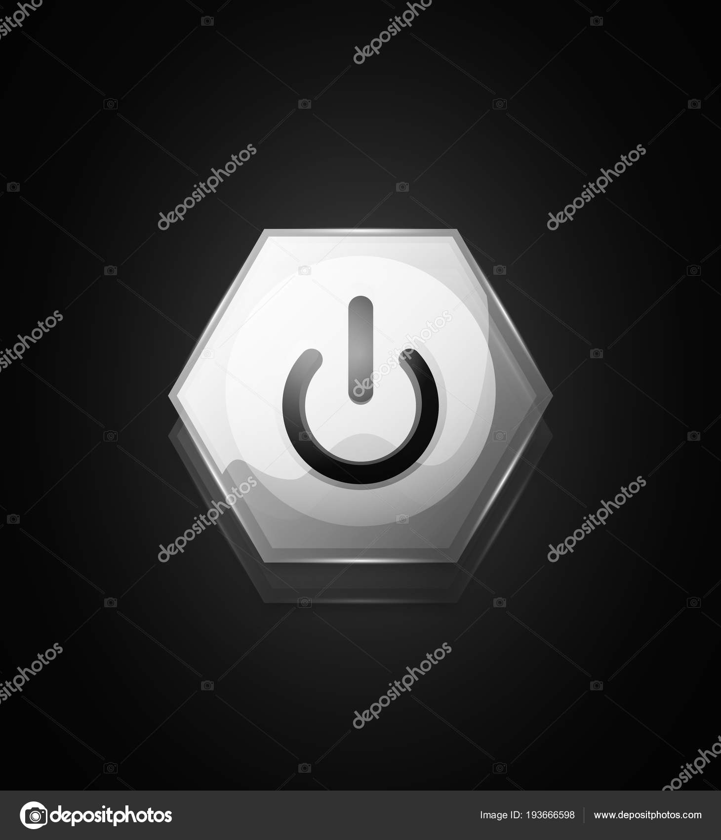 Glass transparent effect power start button, on off icon, vector UI or ...