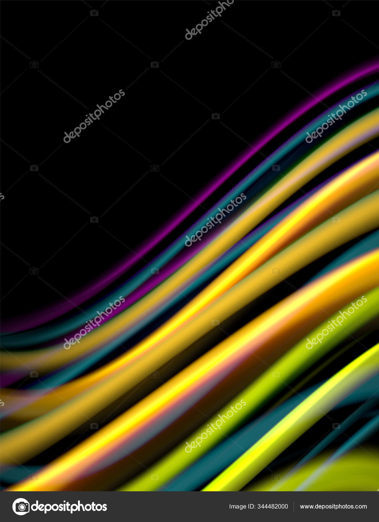 Silk smooth lines on black, liquid fluid color waves. Vector ...
